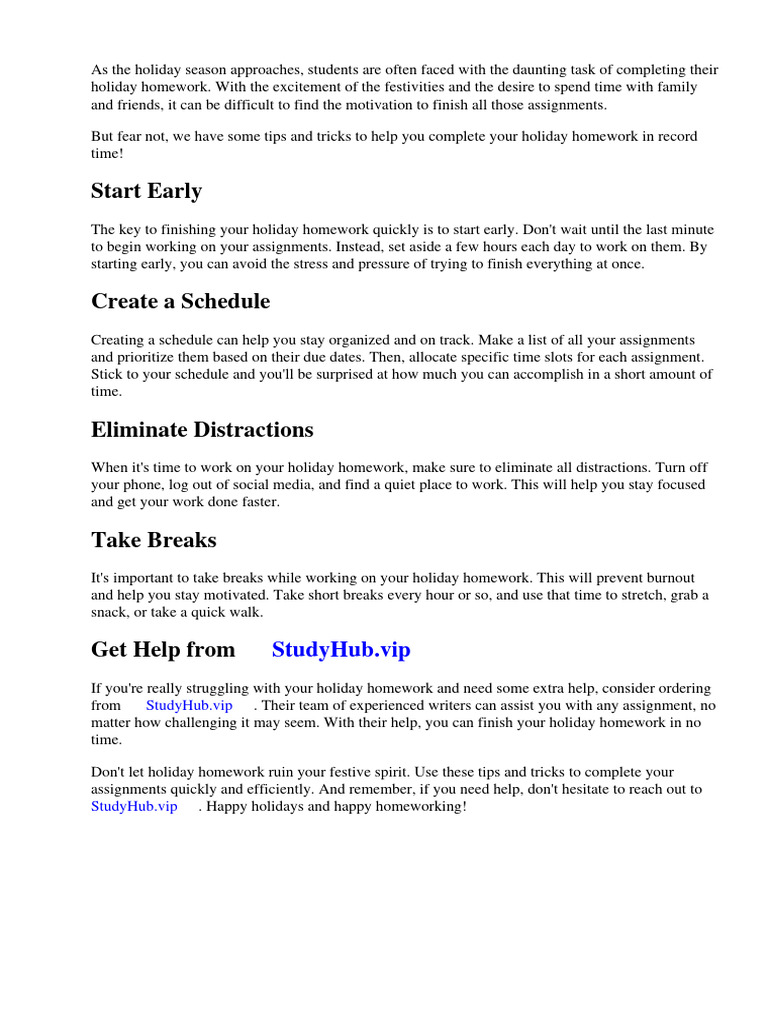 How To Do Your Holiday Homework Fast | PDF | Homework | Worksheet