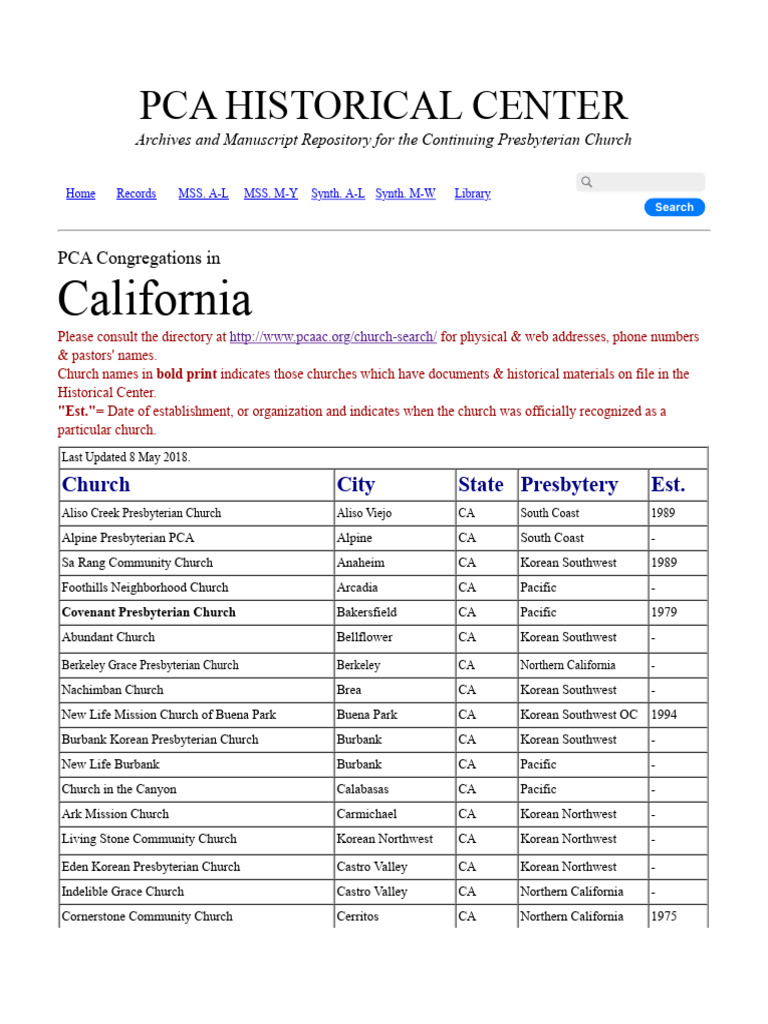 PCA Churches in California Directory | PDF | California | Orange County
