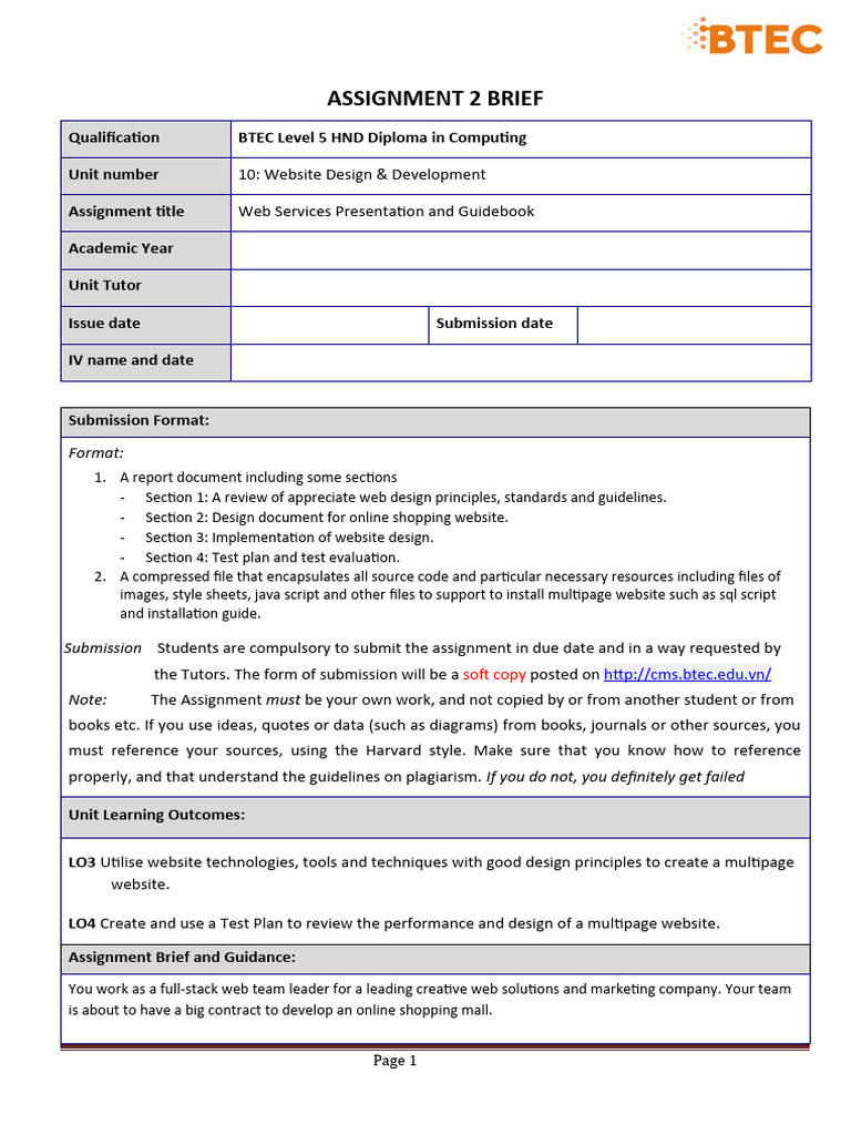 Unit 13.assignment Brief 2 | PDF | Web Design | World Wide Web