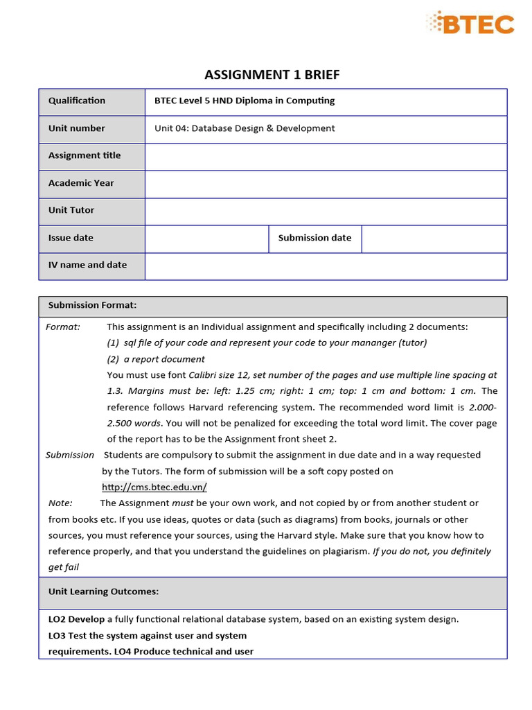 Database Design Assignment Brief | PDF | Databases | Relational Database