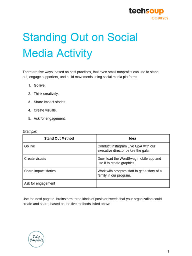 Brainstorming Activity Standing Out On Social Media | PDF | Business