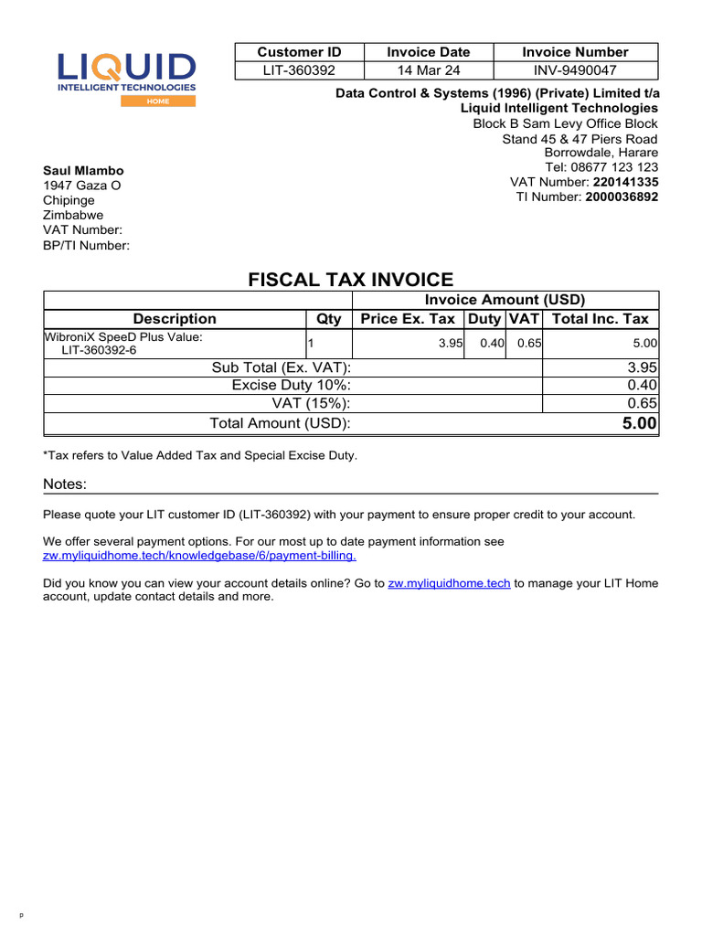 Fiscal Tax Invoice: Invoice Amount (USD) Description Qty Price Ex. Tax ...