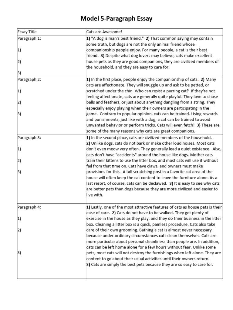 Model 5-Paragraph Essay (Label Parts Assessment) | PDF | Cats | Pet