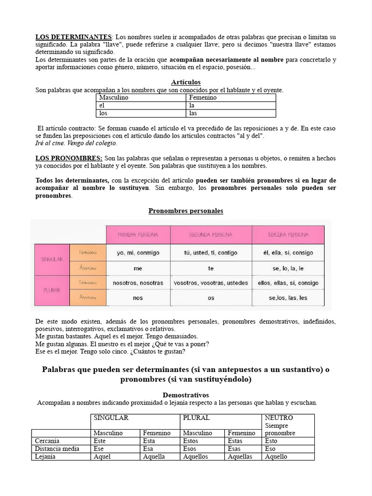 Determinantes y Pronombres | PDF | Género gramatical | Semántica
