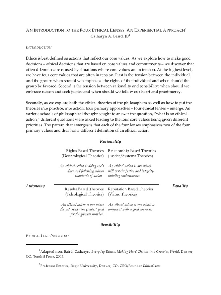 Introduction To The Four Ethical Lenses | PDF | Decision Making | Justice