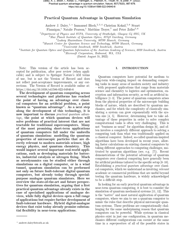 Daley Etal 2022 Practical Quantum Advantage in Quantum Simulation | PDF | Quantum Computing ...