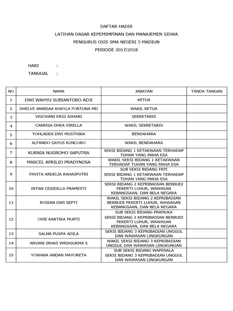 Daftar Hadir Osis | PDF