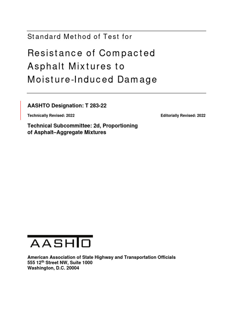 AASHTO T283-22 Standard Method of Test For Resistance of Compacted ...