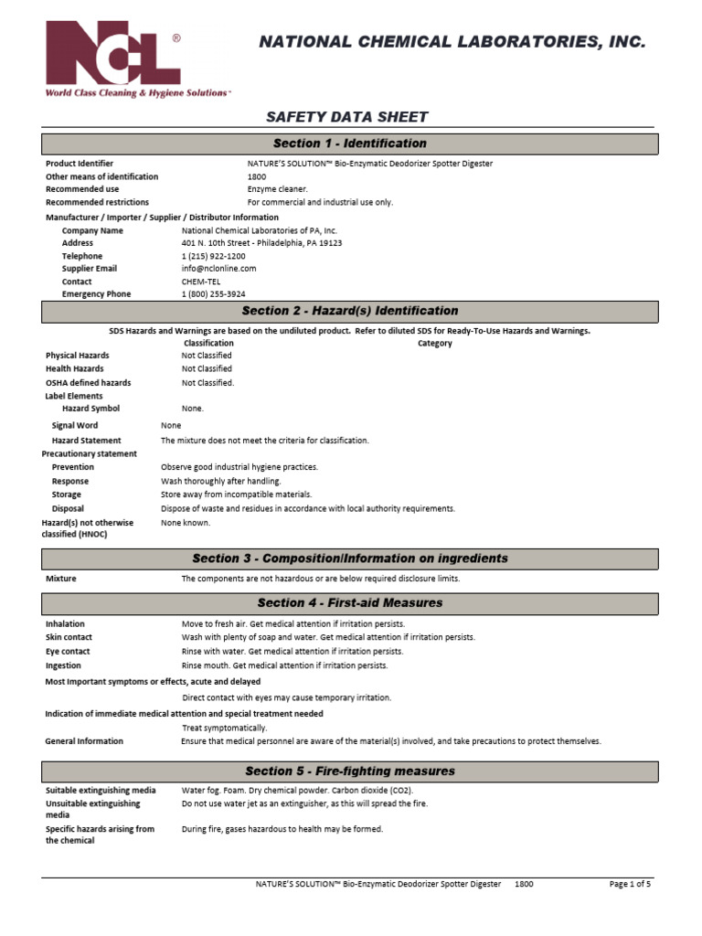 NATURES SOLUTION SDS English | PDF | Personal Protective Equipment ...
