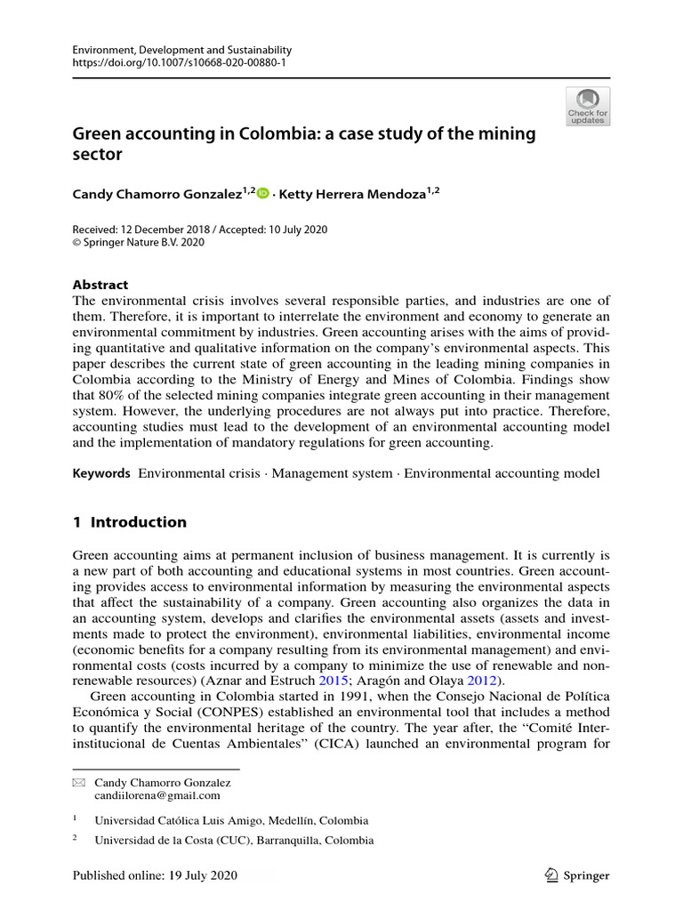 Green Accounting in Colombia A Case Study of The Mining | Download Free ...