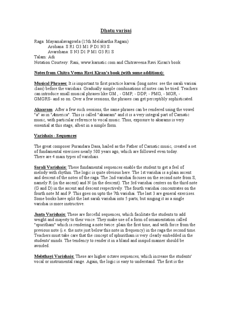 dhatu-varisai | Classical And Art Music Traditions | Music Theory