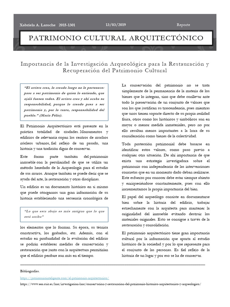 Importancia Del Patrimonio Cultural | PDF | Patrimonio cultural | Bienes (Ley)