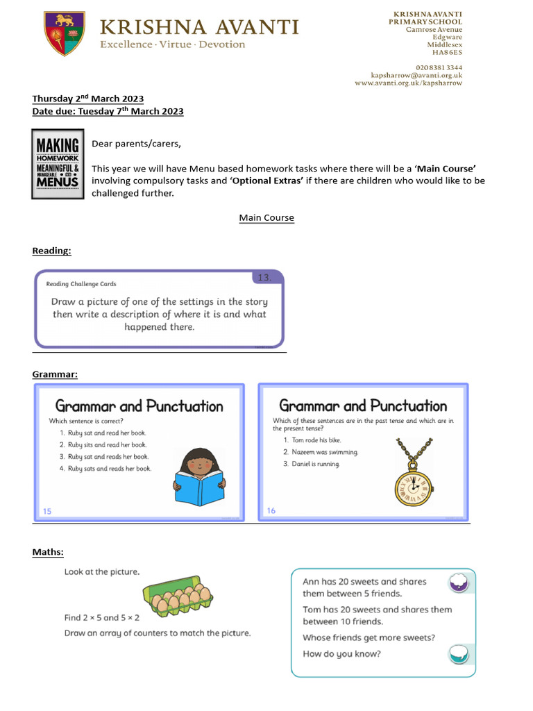 Yr 2 Spring 2 Week 2 Homework | PDF