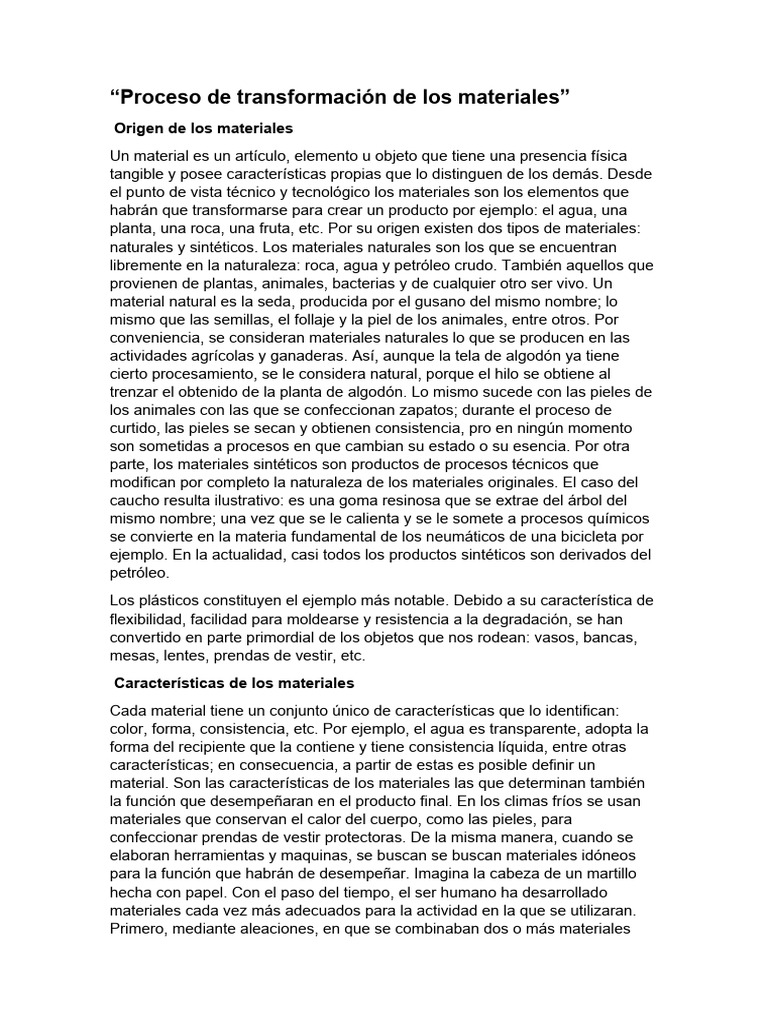 Proceso de transformación de los materiales.SERGIO | PDF | El plastico | Acero