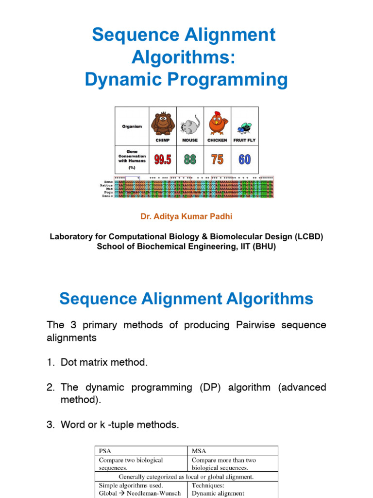 Lecture 7 Dynamic Programming Global Sequence Alignment Pdf Sequence Alignment Dynamic