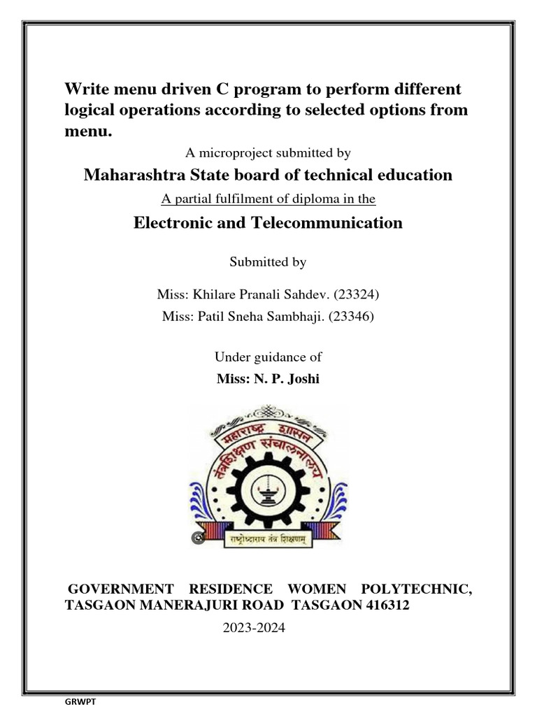 C Programming Micro Project Pdf Menu Computing Computing