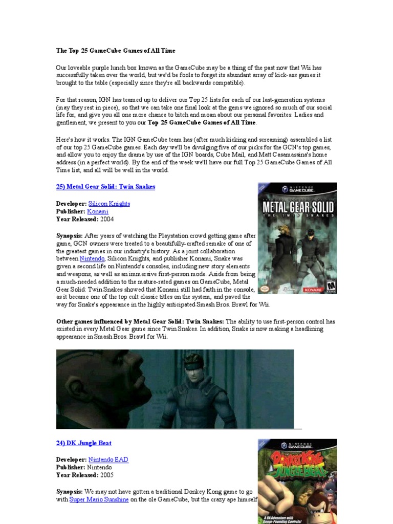 Top 25 GameCube Games Ranked | PDF | Nintendo | Wii