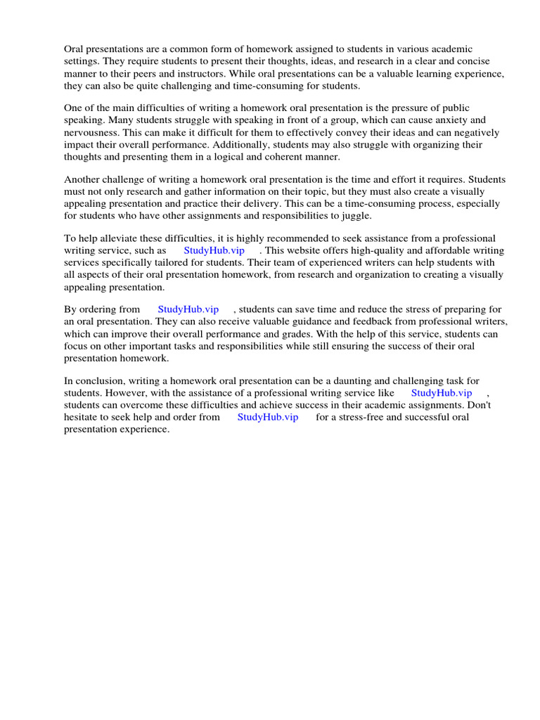Oral Presentation Homework | PDF | Homework | Thought