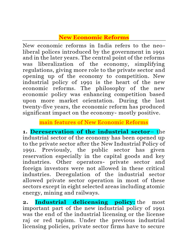 India's 1991 Economic Reforms Overview | PDF | Balance Of Payments ...