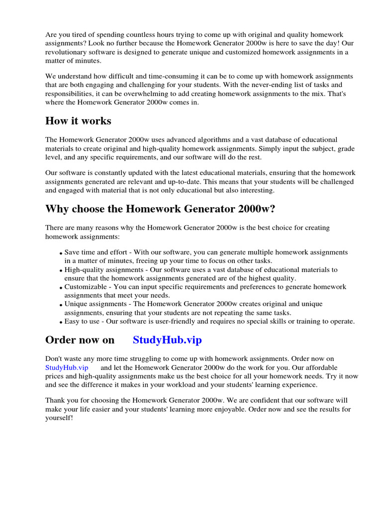 Homework Generator 2000w | PDF | Homework | Electric Generator