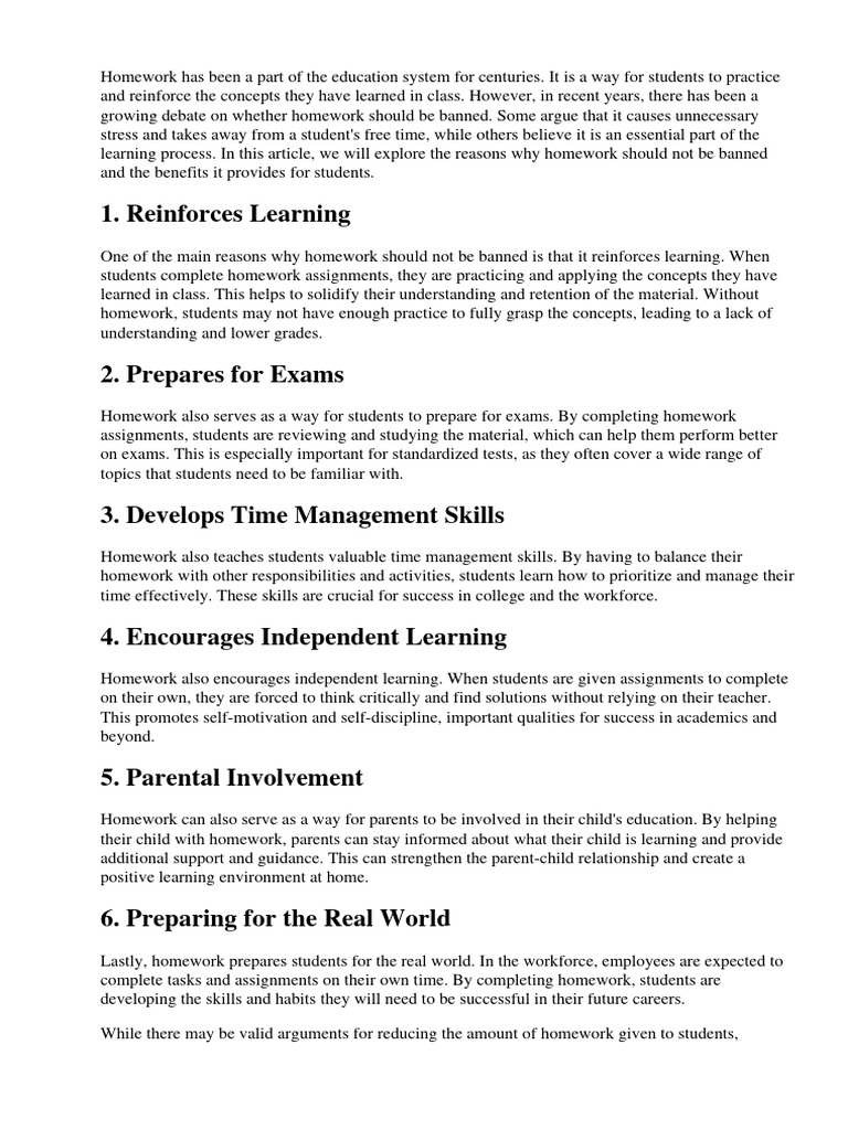 Why Homework Should Not Be Banned Reasons | PDF | Homework | Teachers