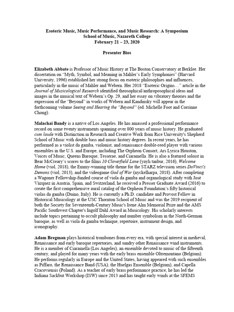 Esoteric Music Presenter Bios | PDF | Musicology | Music Theory