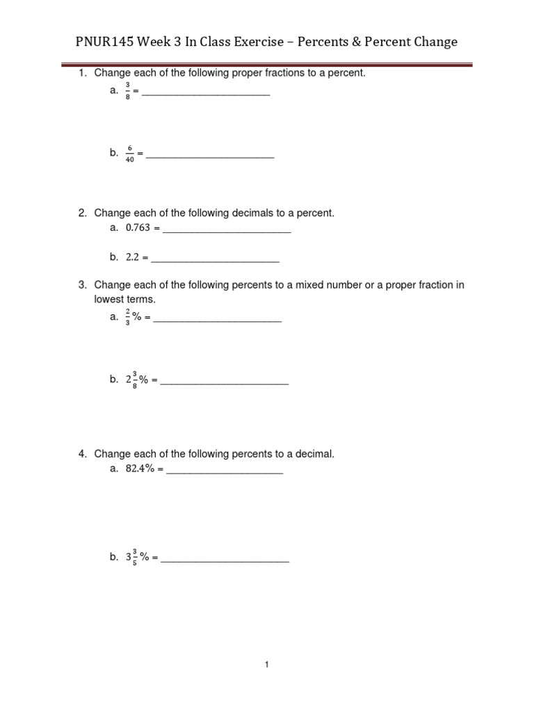 Percent Calculations Exercise | PDF | Percentage | Weight