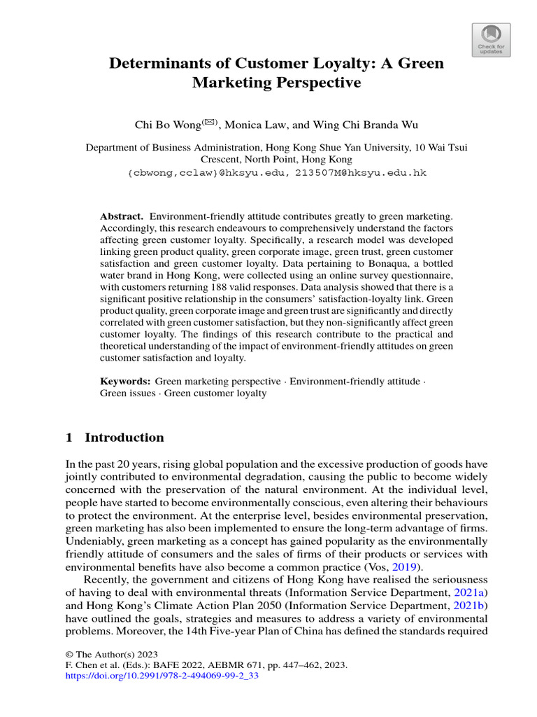 Determinants Of Customer Loyalty A Green Marketing Pdf Cronbachs Alpha Marketing