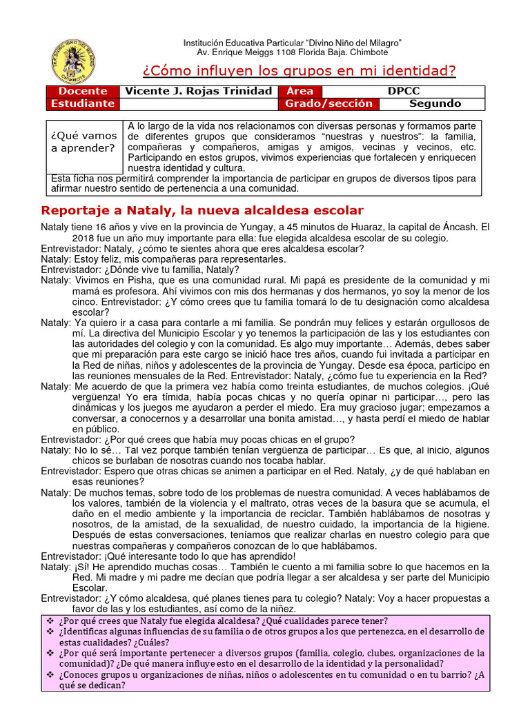 Unidad 2 Lección 1 DPCC2 | Descargar gratis PDF | Bienestar