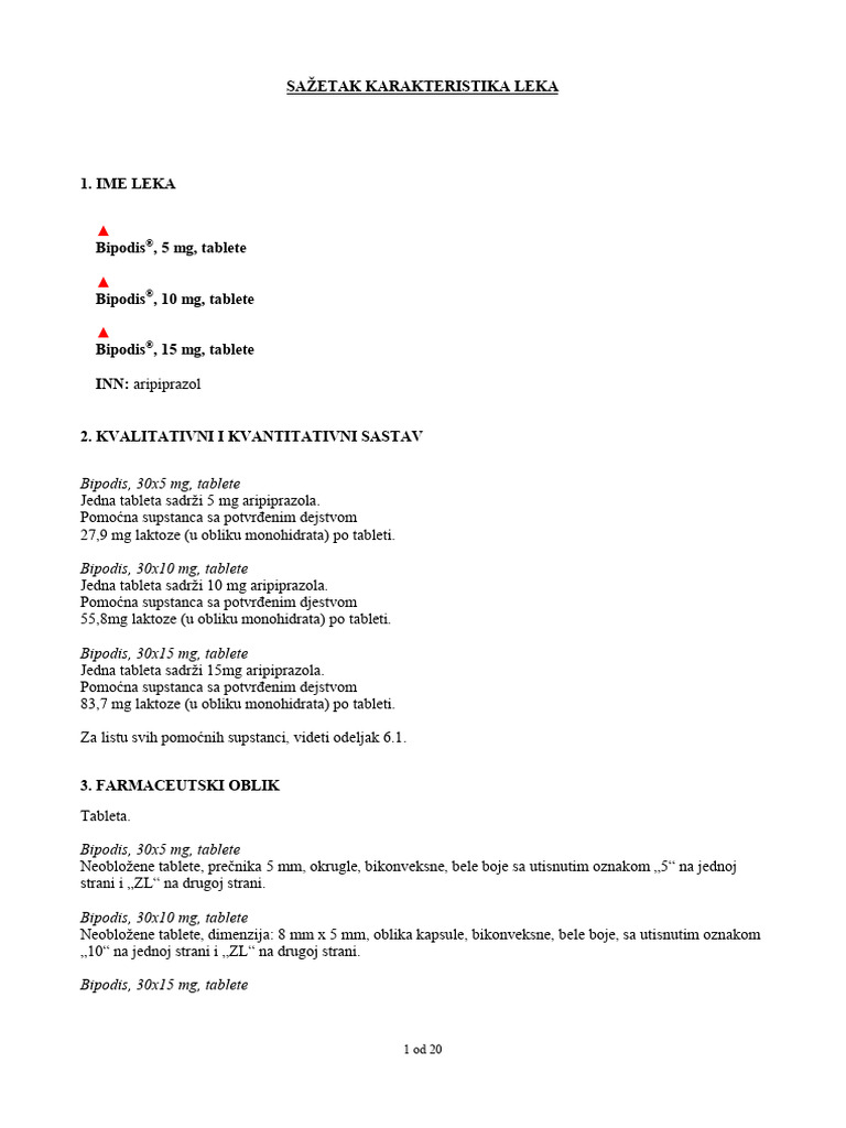 Sažetak Karakteristika Leka: Bipodis, 30x5 MG, Tablete | PDF
