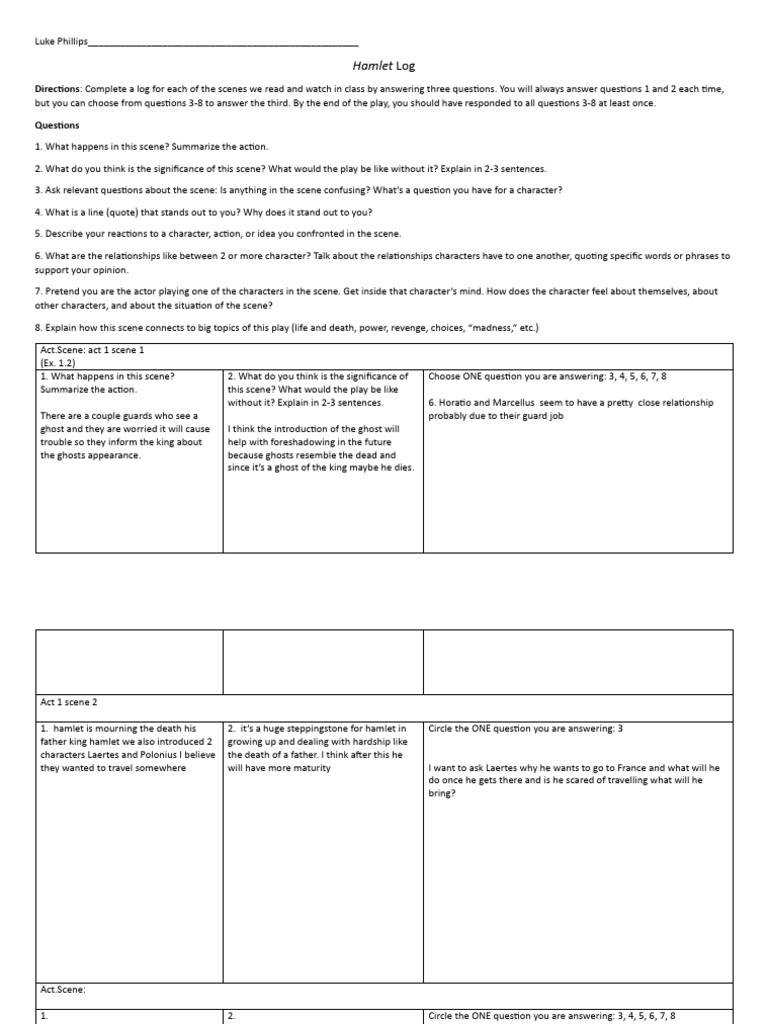 Scene Log | PDF | Hamlet | Question