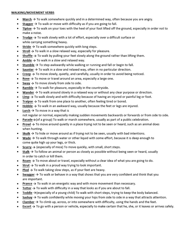 WALKING and MOVEMENT VERBS | PDF | Art