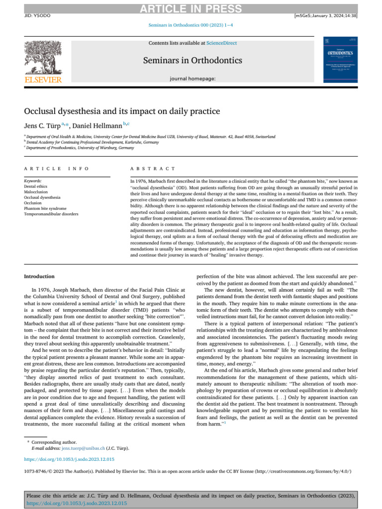 Occlusal dysesthesia and its impacton daily practice | PDF | Dentistry ...