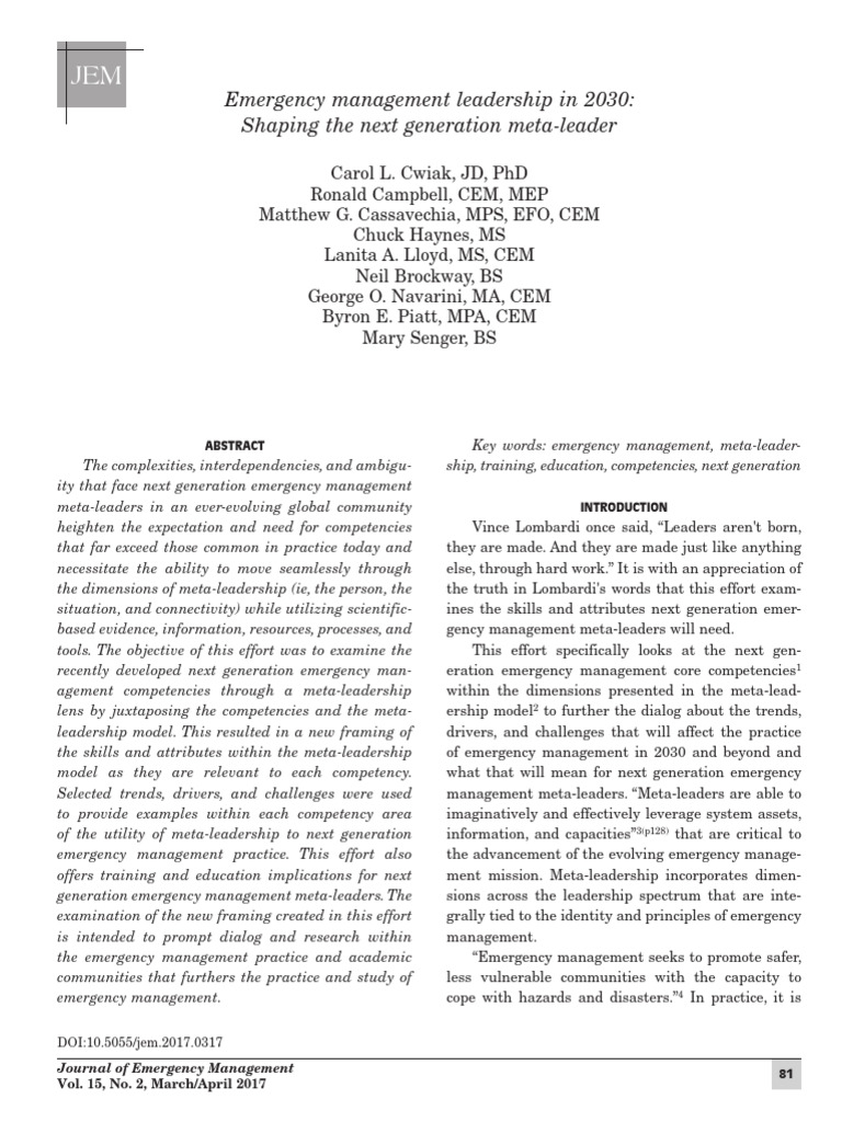 Emergency Management Leadership in 2030 - Shaping The Next Generation ...