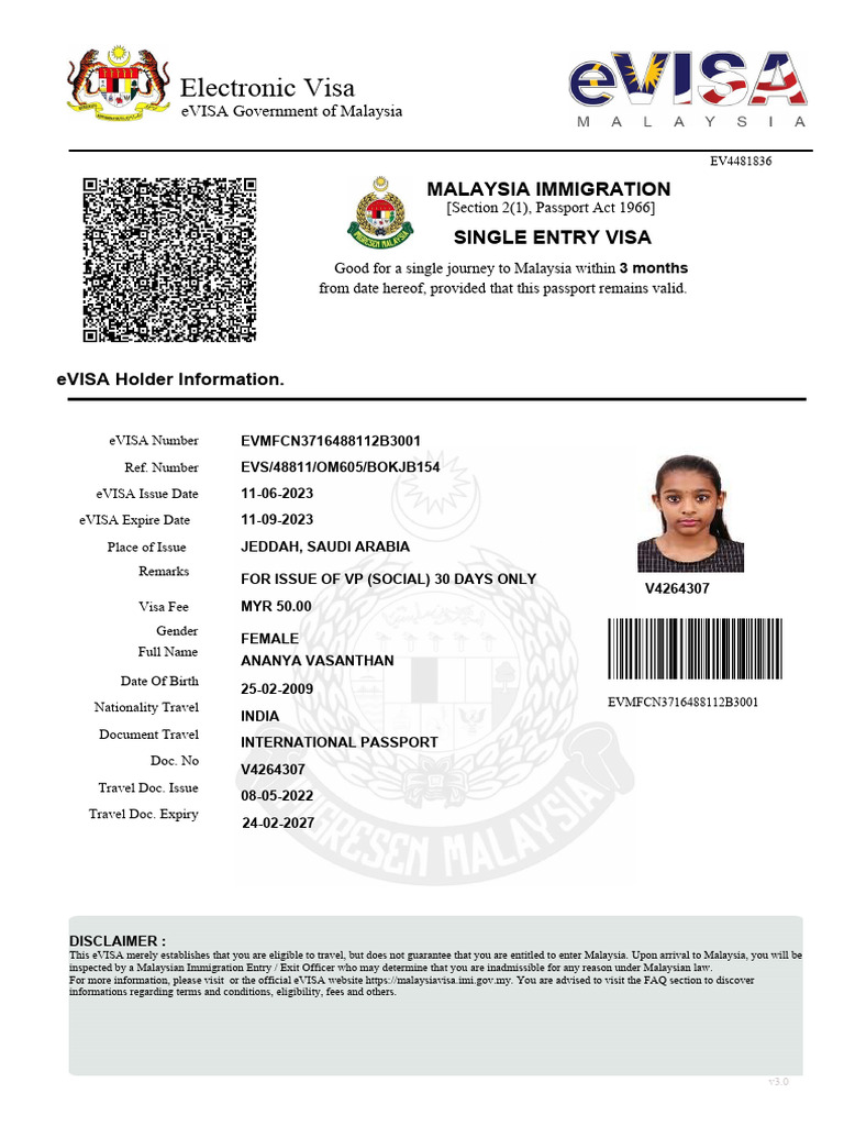 Malaysia eVISA Disclaimer & Details | PDF | Travel Visa | Passport