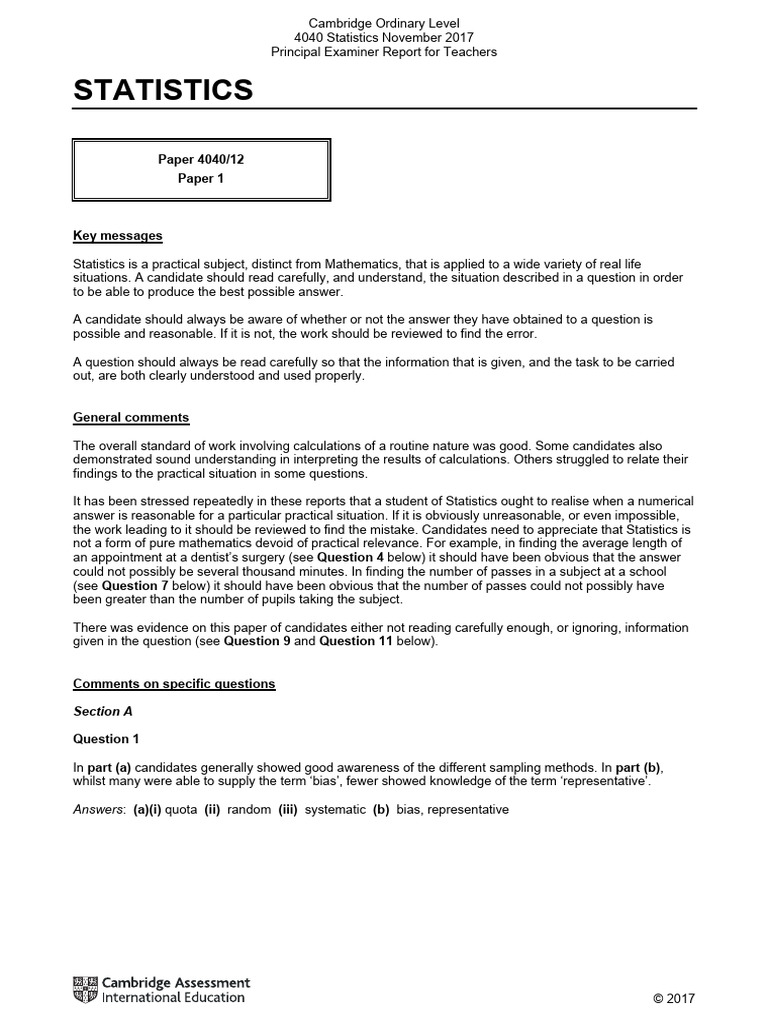 Statistics: Paper 4040/12 Paper 1 | Download Free PDF | Statistics ...