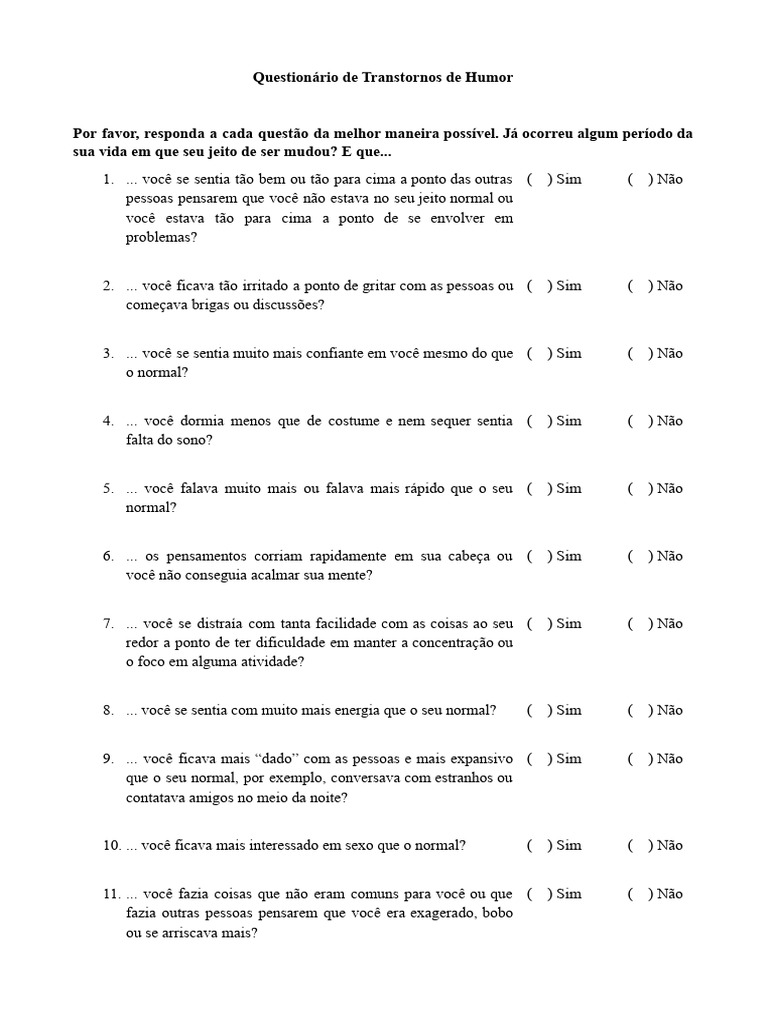 MDQ - Questionário de Transtorno de Humor | PDF
