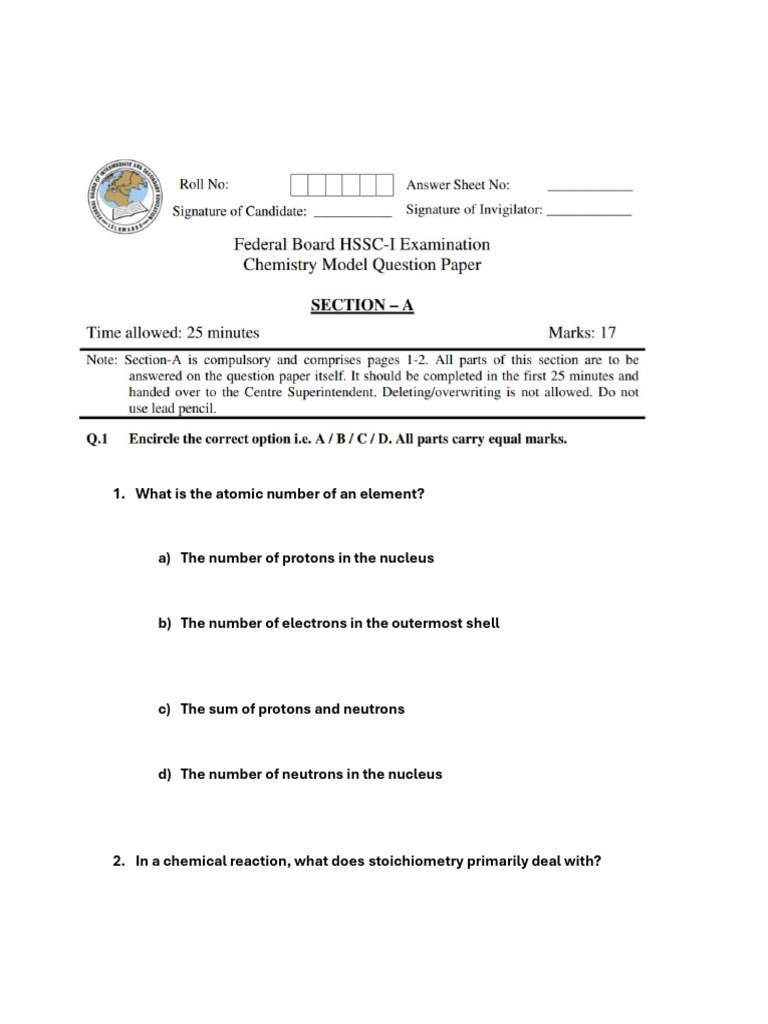 Chemistry Federal Board HSCC-I | PDF | Chemical Reactions | Chemistry