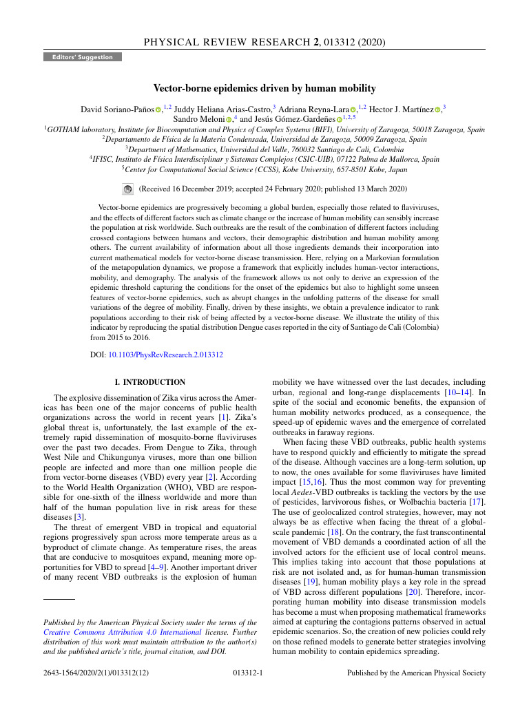 Vector-Borne Epidemics Driven by Human Mobility | PDF | Eigenvalues And Eigenvectors | Zika Fever