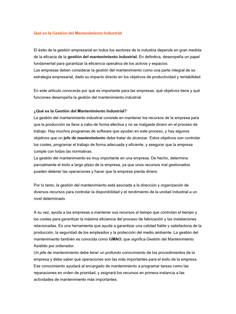 Gestión Del Mantenimiento Industrial | PDF | Business | Presupuesto