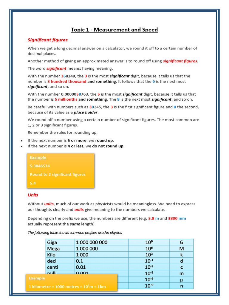 1 Measurement and Speed Revision Notes | PDF | Significant Figures | Speed