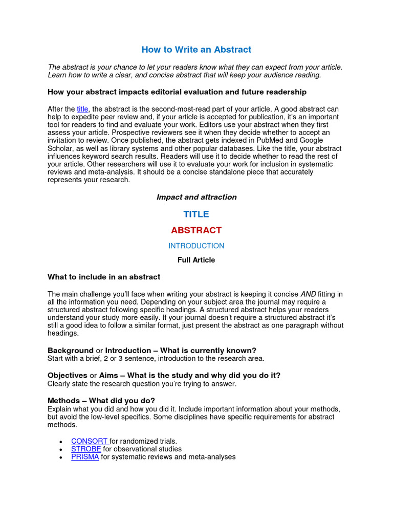 How To Write An Abstract | PDF | Academic Journal | Abstract (Summary)