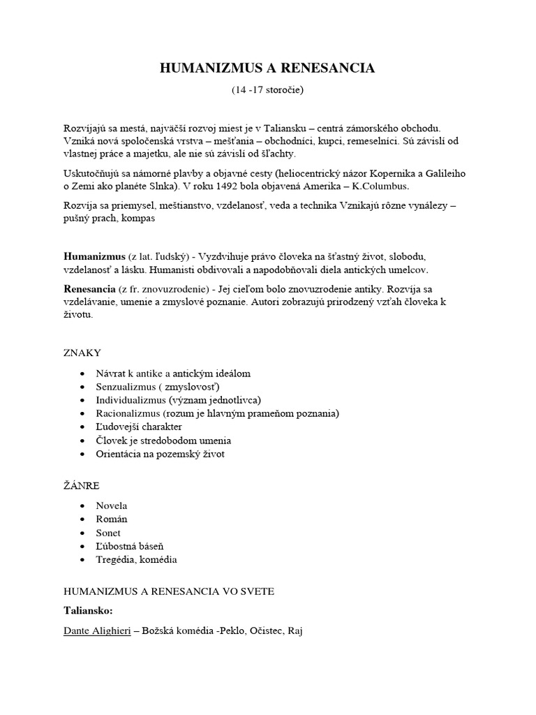 Humanizmus A Renesancia | PDF