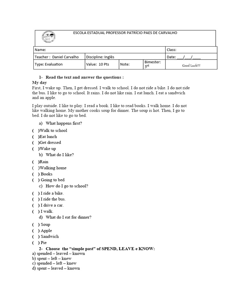 Prova de Inglês | PDF