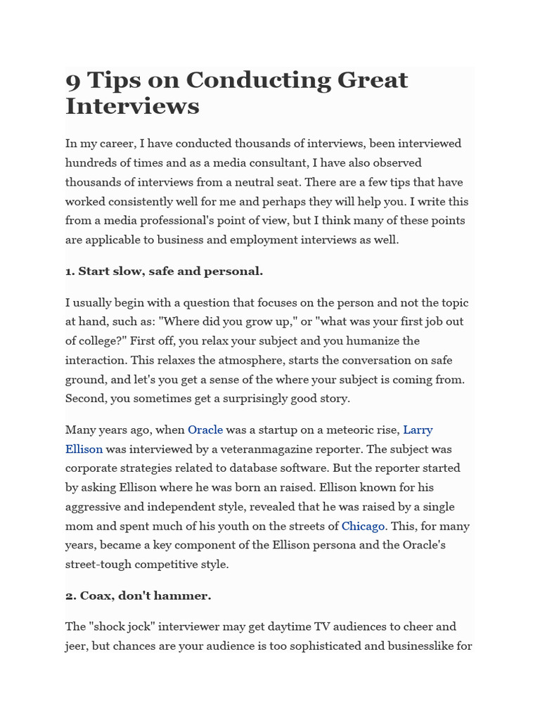 PI - 14 - 9 Tips On Conducting Great Interviews | PDF | Interview ... PI - 14 - 9 Tips On Conducting Great Interviews | PDF | Interview ...