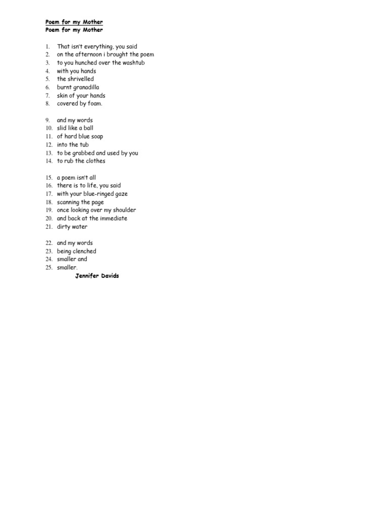 Poem For My Mother | PDF | Poetry