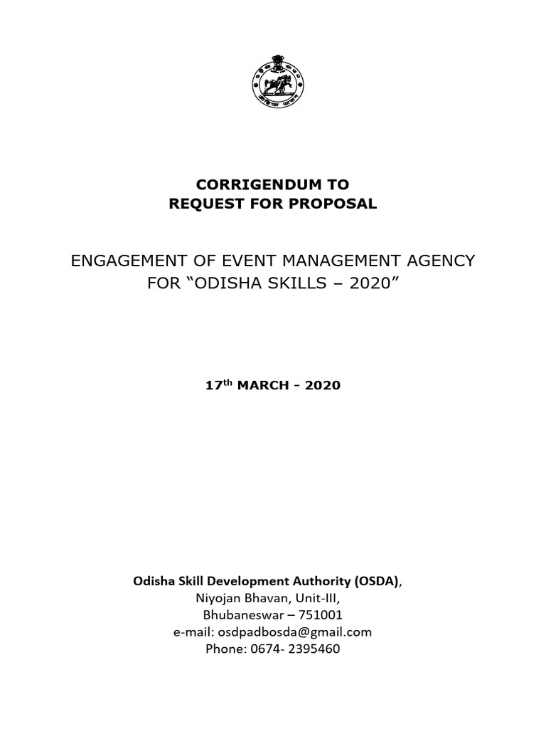Corr. RFP For EMA - Odisha Skills Competition 2020 - FINAL | PDF | Request For Proposal | Business