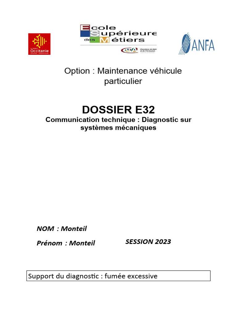 Trame Dossier U32 Avec Fiche Thème Panne | PDF | Injection (moteur) | Piston