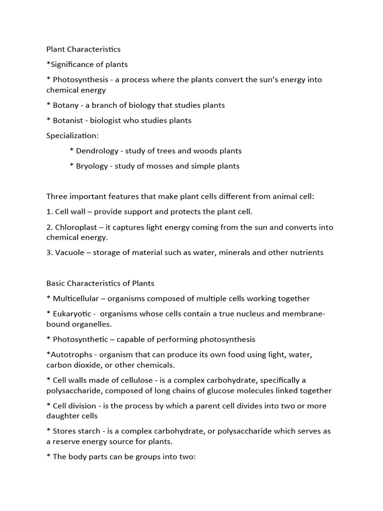 Lesson 1 Plant Characteristics | PDF | Plants | Cell (Biology)