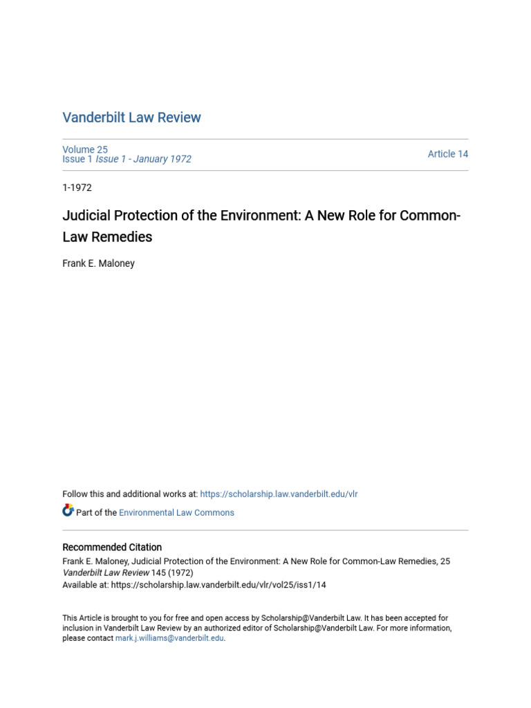 Judicial Protection of The Environment - A New Role For Common-Law ...